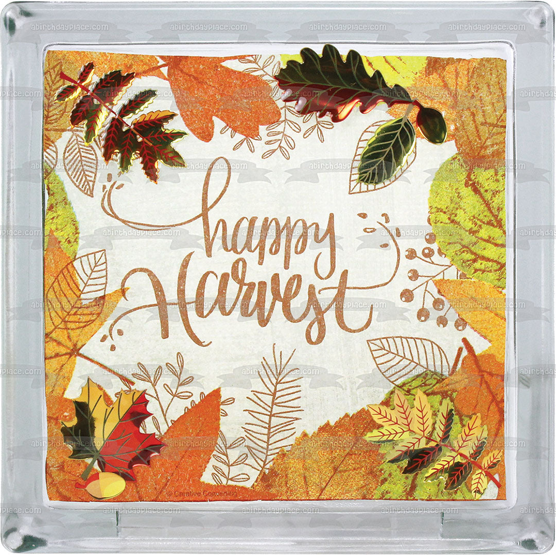 Happy Harvest Fall Colored Leaves Edible Cake Topper Image ABPID52710 ...