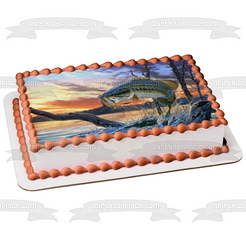 Bass Fishing Fish Out of Water Sunset Edible Cake Topper Image ABPID04 ...