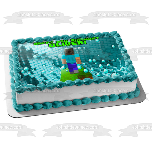 Minecraft Blue Diamonds Blocks Steve Edible Cake Topper Image ABPID511 ...