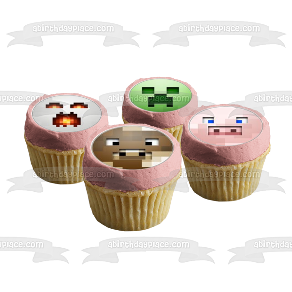 Minecraft Assorted Faces Creeper Pig Ghast Cow Edible Cupcake Topper I ...