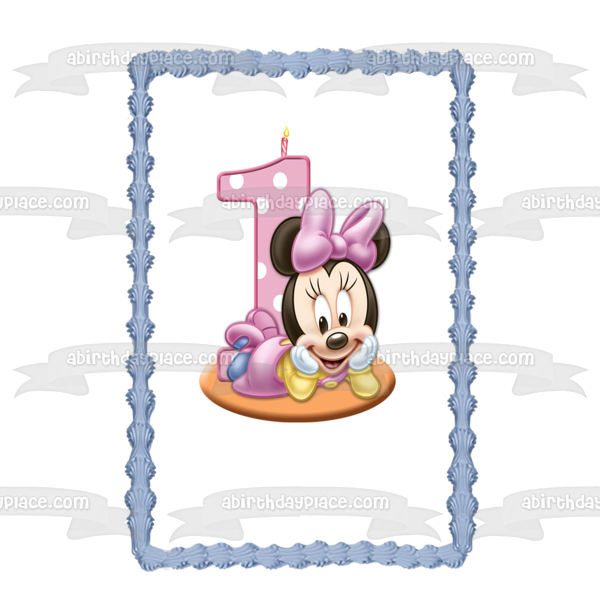 Baby Minnie Mouse Number One Cake Candle First Birthday Edible Cake To ...