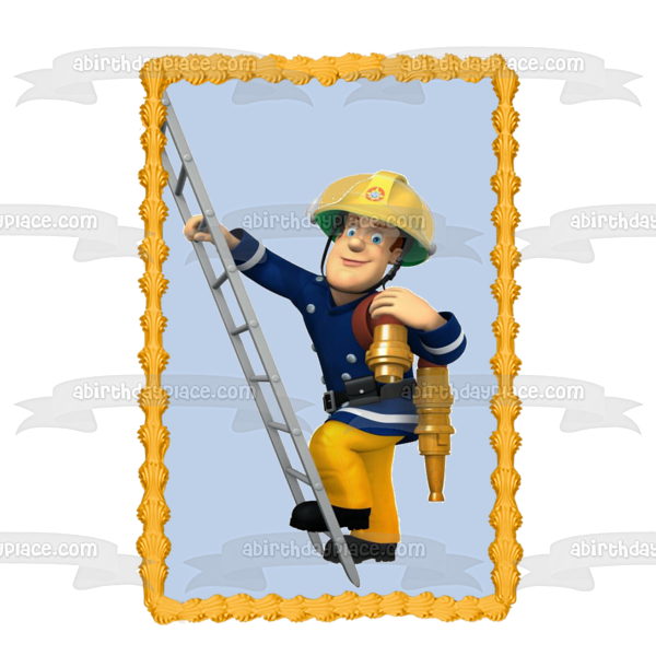 Fireman Sam Fire Hose Climbing a Ladder Edible Cake Topper Image ABPID ...