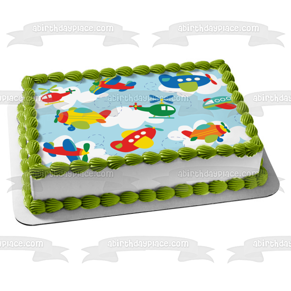 Cartoon Airplanes Helicopters Edible Cake Topper Image ABPID13567 – A ...