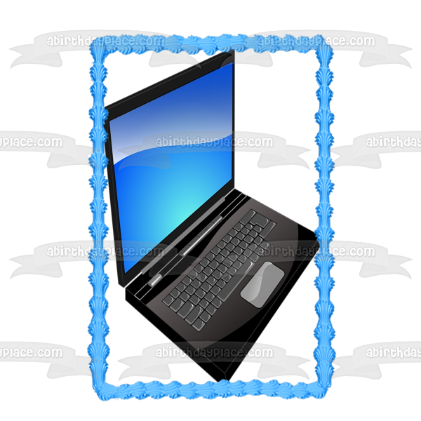 Open Black Laptop Computer School Edible Cake Topper Image ABPID00464 ...