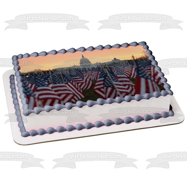 Happy Inauguration Day American Flags the White House Edible Cake Topp ...