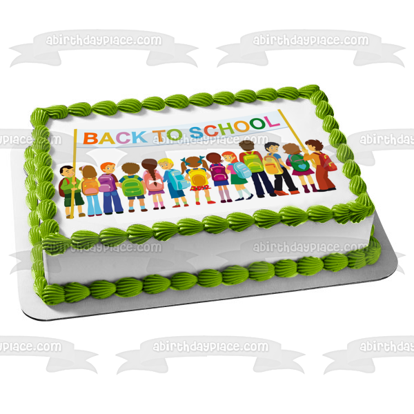 Back to School Banner Students with Backpacks Edible Cake Topper Image ...