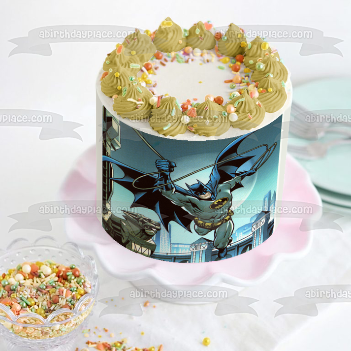 Batman Flying Over Gotham City Moonlight Edible Cake Topper Image ABPI ...