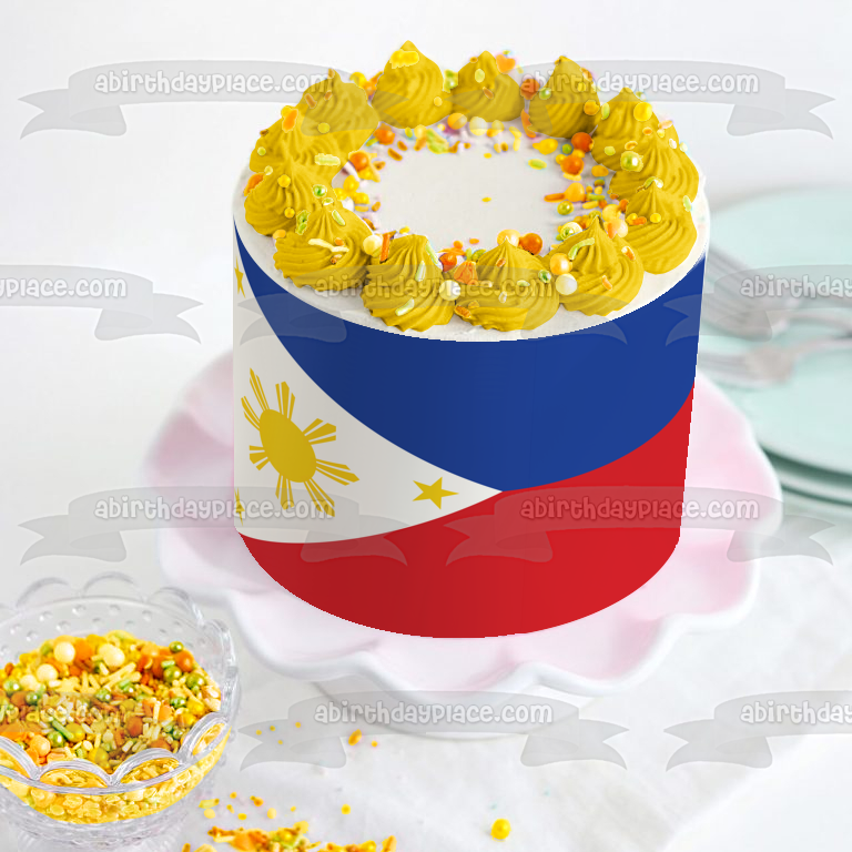 Flag of the Philippines Red Blue White Yellow Edible Cake Topper Image ...