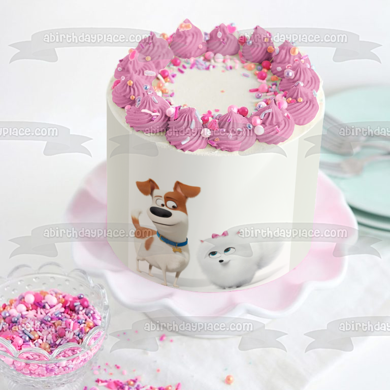 The Secret Life of Pets Max Gidget White Background Edible Cake Topper ...