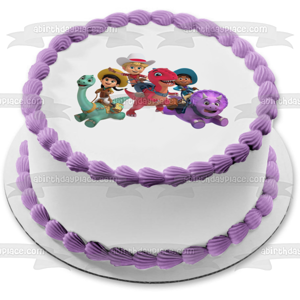Decoración comestible para tarta con Dino Ranch John Min Miguel y dino ...