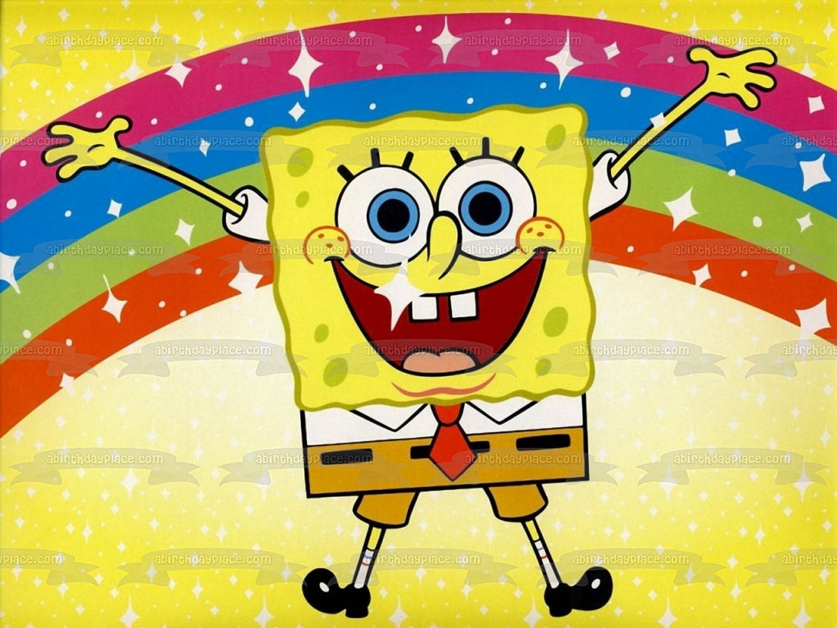 SpongeBob SquarePants Jumping Rainbow Yellow Background Edible Cake To ...