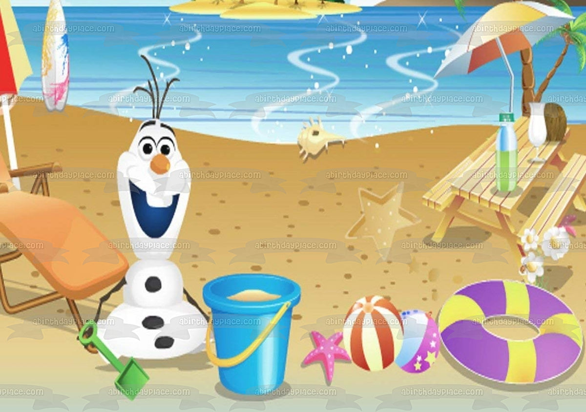 Frozen Olaf Beach Scene Beach Ball Starfish Beach Chairs and a Picnic ...