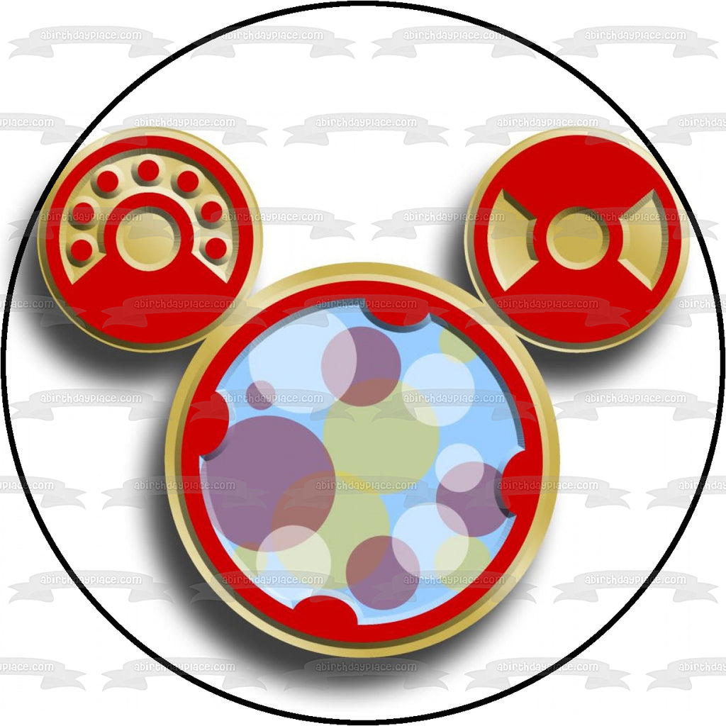 Disney Mickey Mouse Shaped Head Cogs Polka Dots Edible Cake Topper Ima ...