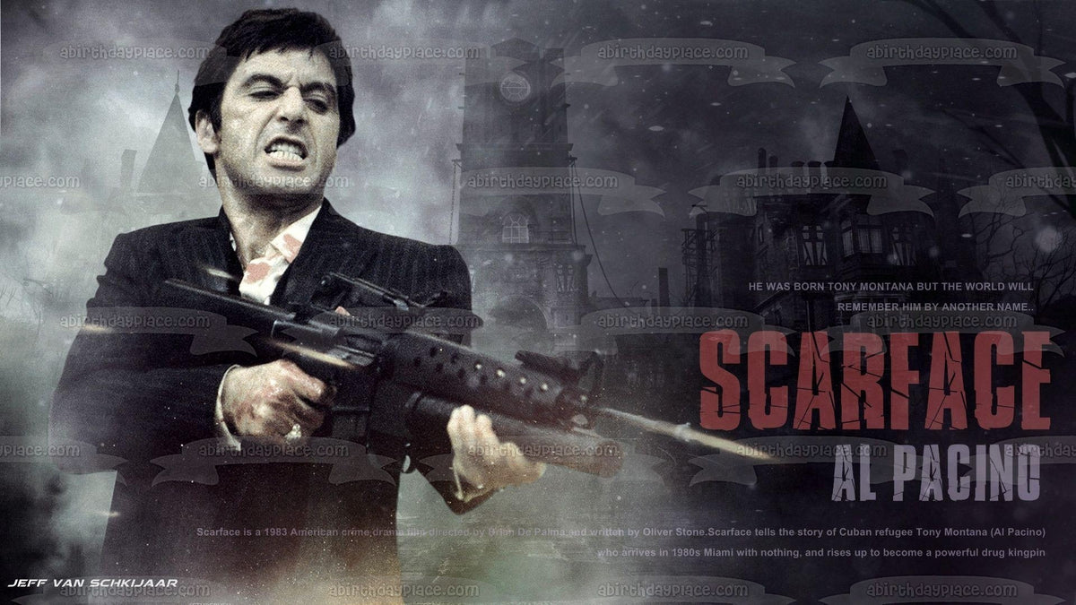 Scarface Al Pacino Tony Montana Machine Gun City Buildings Edible Cake ...