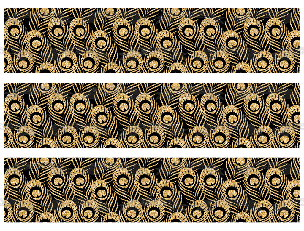 Gold and Black Peacock Feathers Pattern Edible Cake Topper Image or St ...