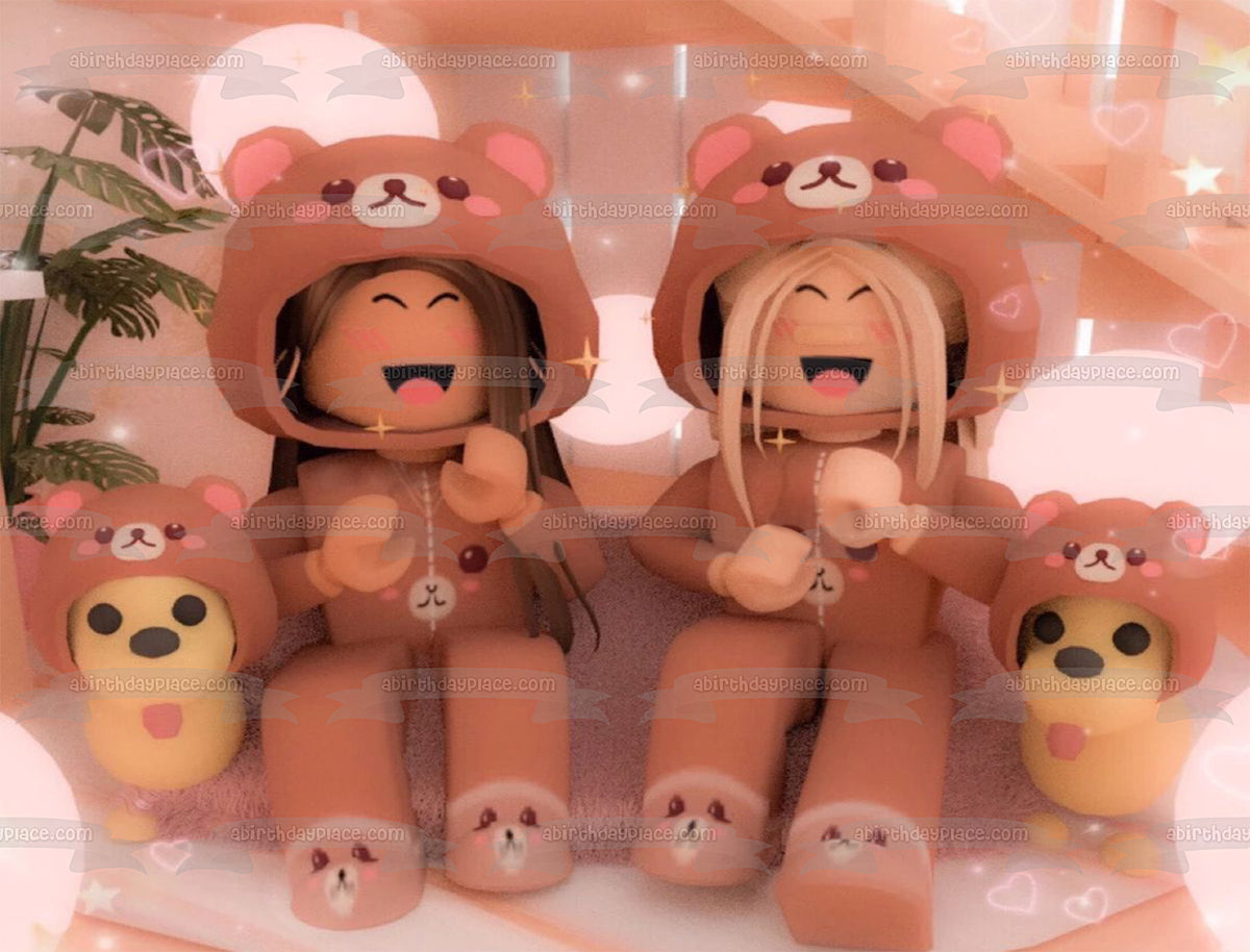 Roblox Girls Slumber Party with Teddy Bear Onsies Edible Cake Topper I ...